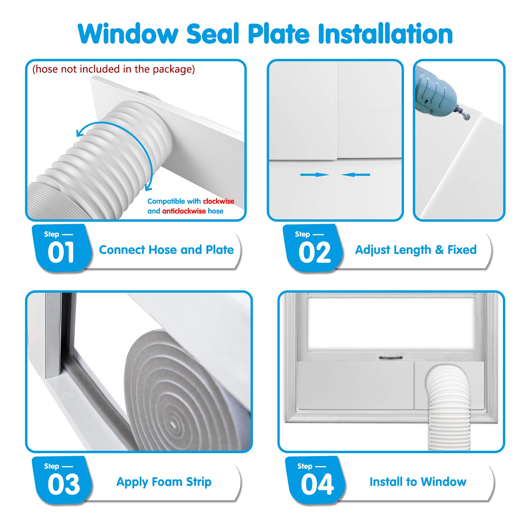 Air Jade Portable Air Conditioner Window Kit, Universal Fit AC Exhaust Hose of 5" Diameter, Sliding Window Vent Kit with Foam Seal Strip, Adjustable AC Window Kit for Mobile Air Conditioner