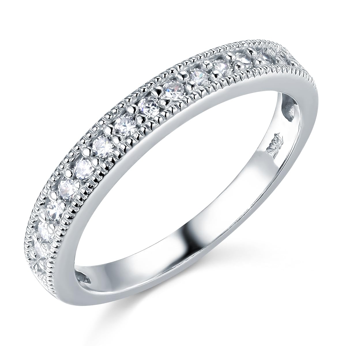 14k White Gold SOLID Wedding Engagement Ring and Wedding Band 2 Piece Set - Size 7
