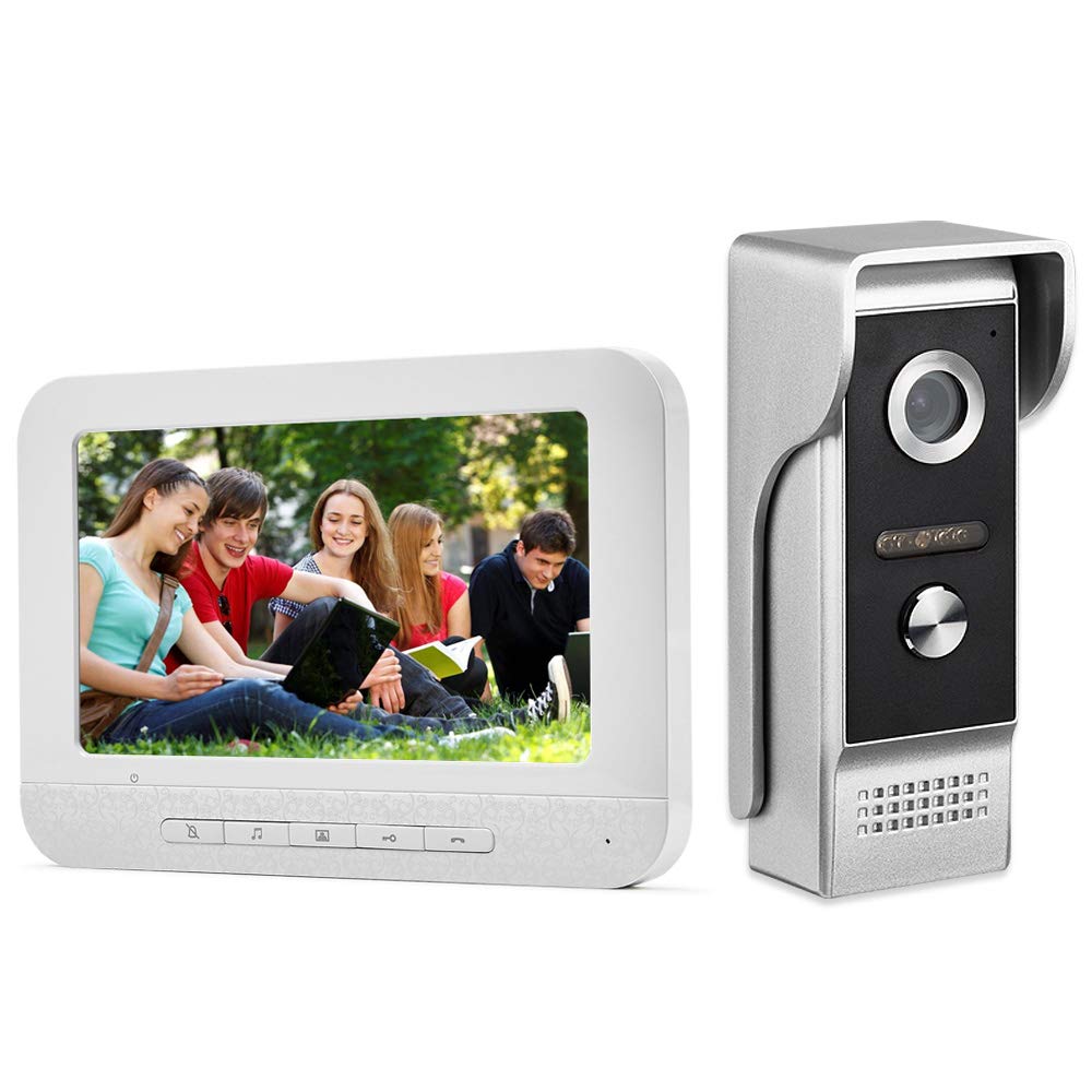 AMOCAM Video Intercom System, 7 Inche Monitor Wired Video Door Doorbell Kit, Outdoor IR Camera Door Intercom, Support Monitoring, 2-Way Intercom Unlocking for Home