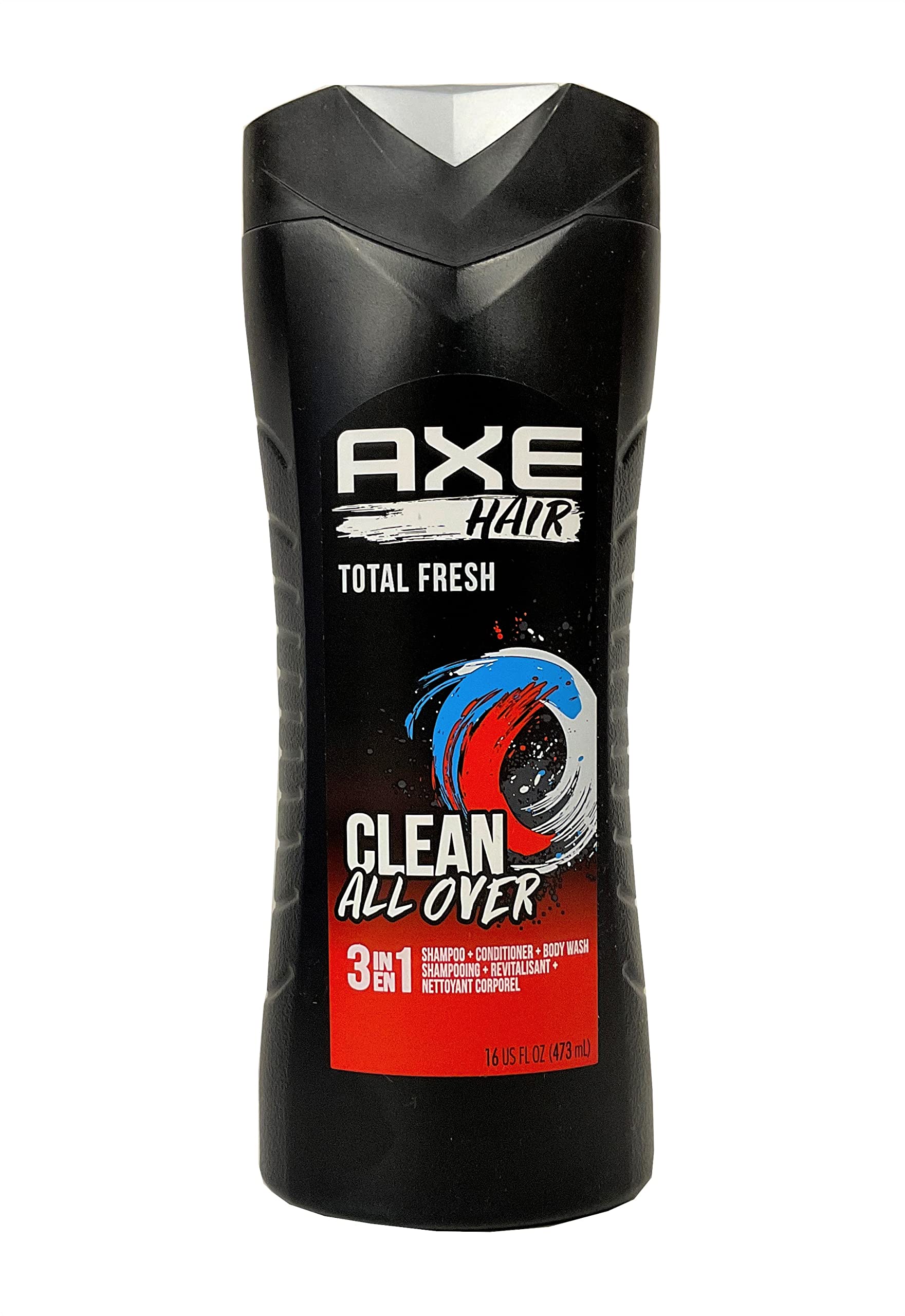 Axe Hair 3 in 1 - Total Fresh - Shampoo + Conditioner + Body Wash - Net Wt. 16 FL OZ (473 mL) Per Bottle - Pack of 3 Bottles