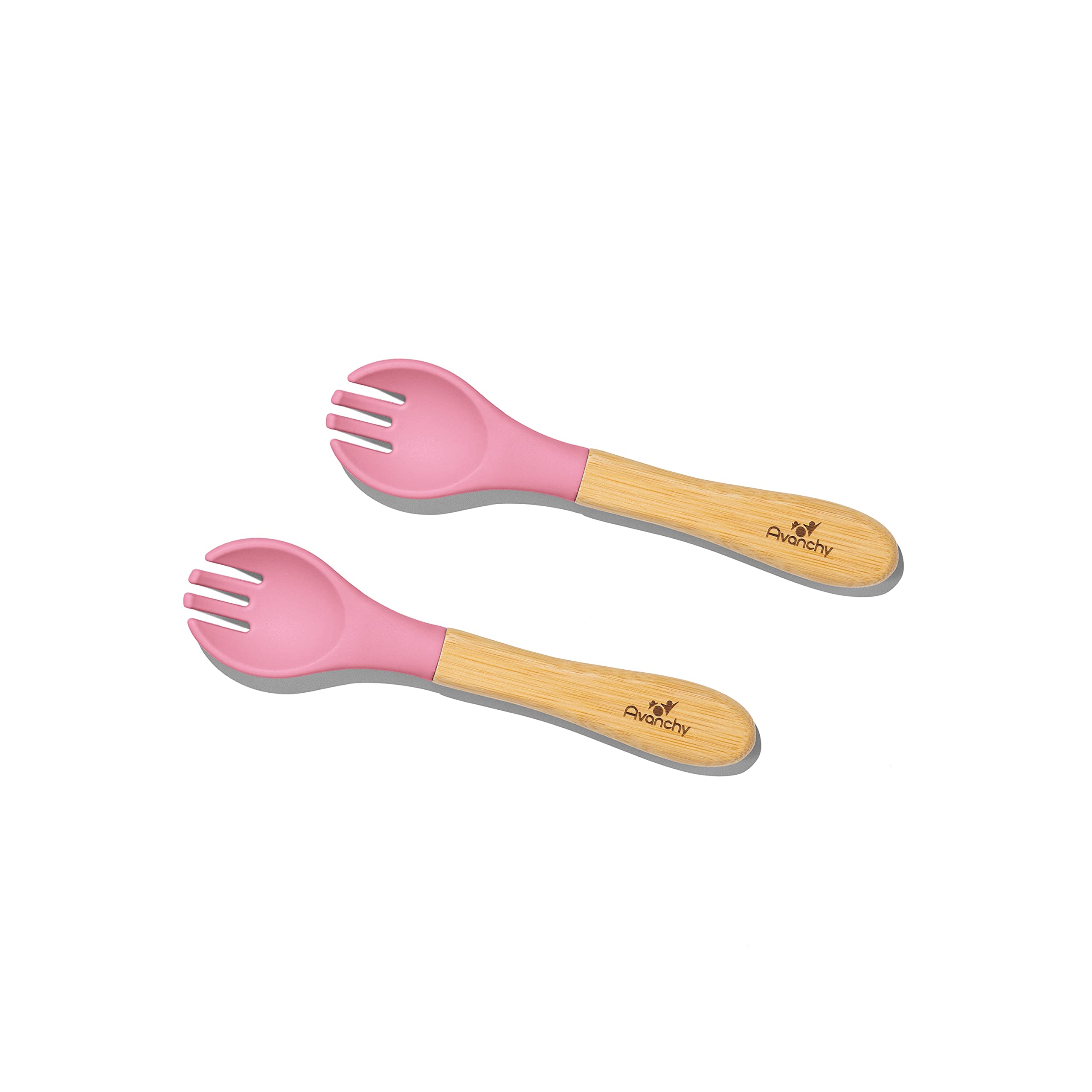 Avanchy Baby Fork Set, Bamboo and Silicone Spork Utensils, Toddler Baby Led Weaning Silverware Cutlery Flatware, Kids First Self Feeding