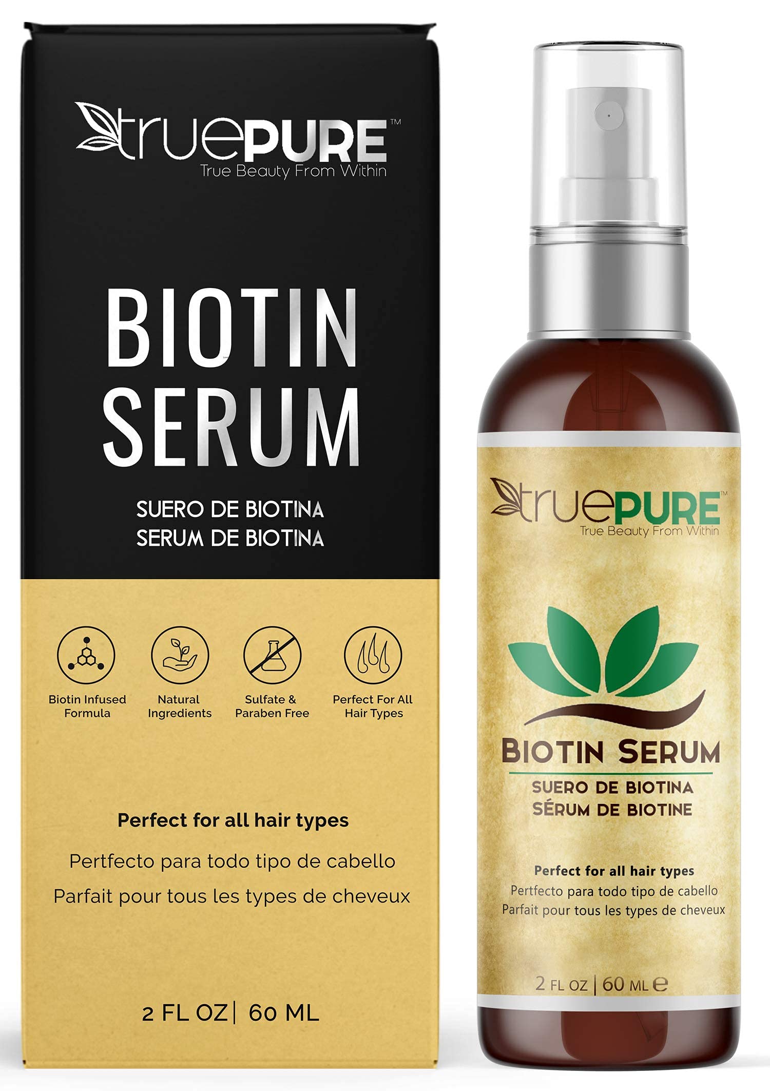 TruePure Hair Bundle - Caffeine Shampoo 8oz + Argan Oil Conditioner 8oz + Biotin Hair Growth Serum 2oz