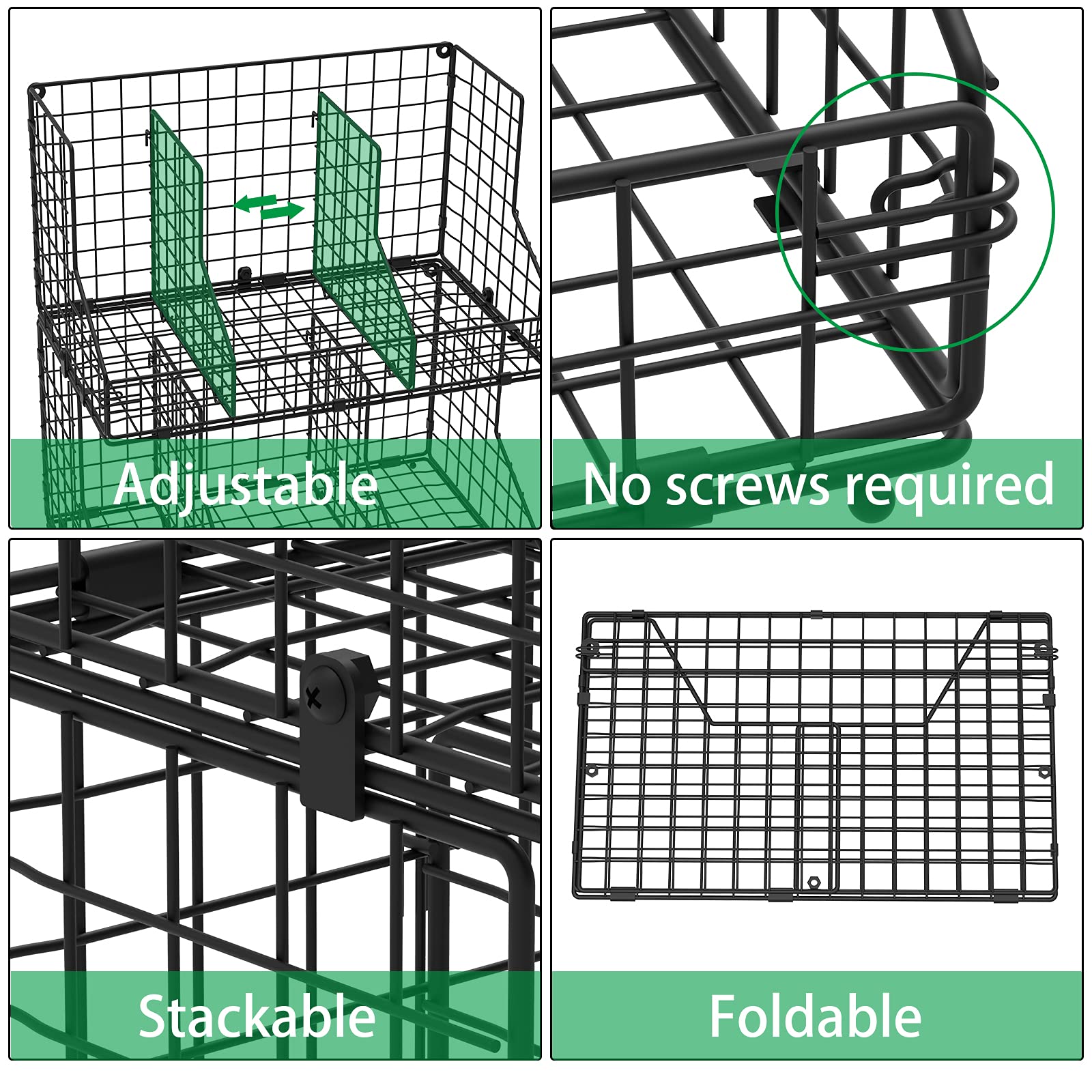 2 Pack-Stackable Can Rack Organizer for Pantry Storage, Can Dispensers with 4 Adjustable Dividers, 2-Tier Metal Wire Basket Beverage Pop Soda Rack for Kitchen Cabinet Pantry, White, Black