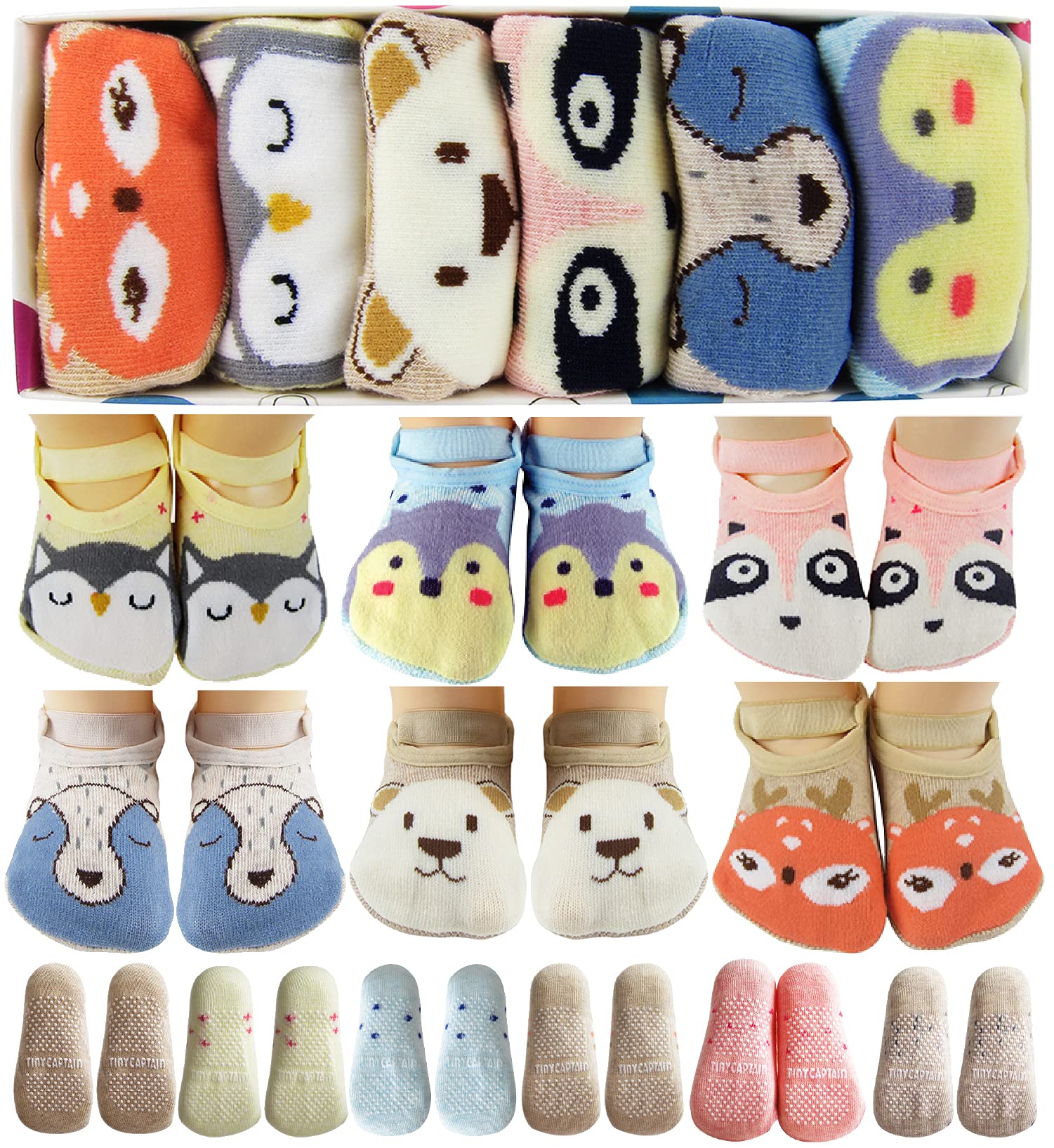 Baby Toddler Girls Grip Socks Non-Slip Gripper Socks Anti Slip Strap Socks 1-3 Year Old Gift Gripper Socks Animal Cartoon Little Girl Yoga Socks