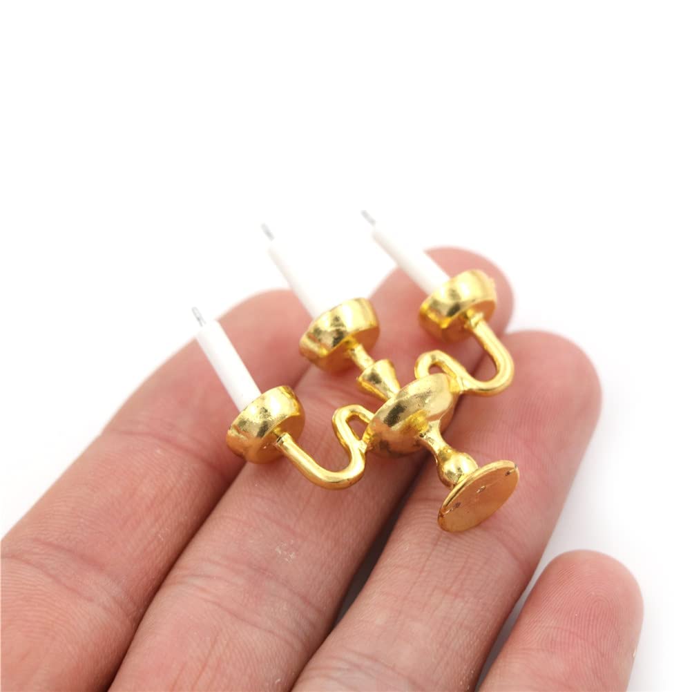 3 Pieces Miniature Lamp Candle 1:12 Hanging Lamp Arm Candles Luxury Chandelier Mini Ceiling Light Lamp Mini House Accessories(Gold)