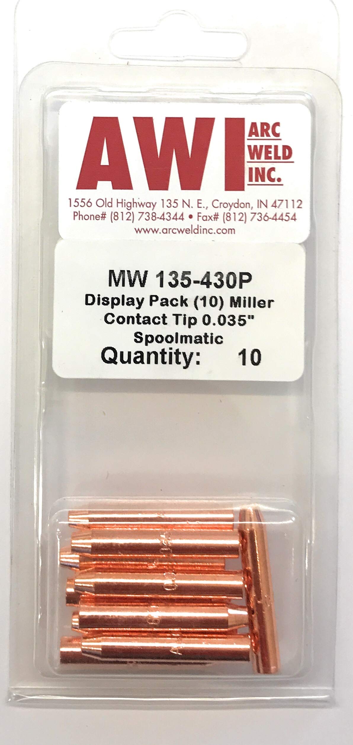 135-430 Miller Style Spoolmatic and XR 1st Generation Series Contact Tip .035-.052 - Arc Weld by Masterweld Pack of (10)