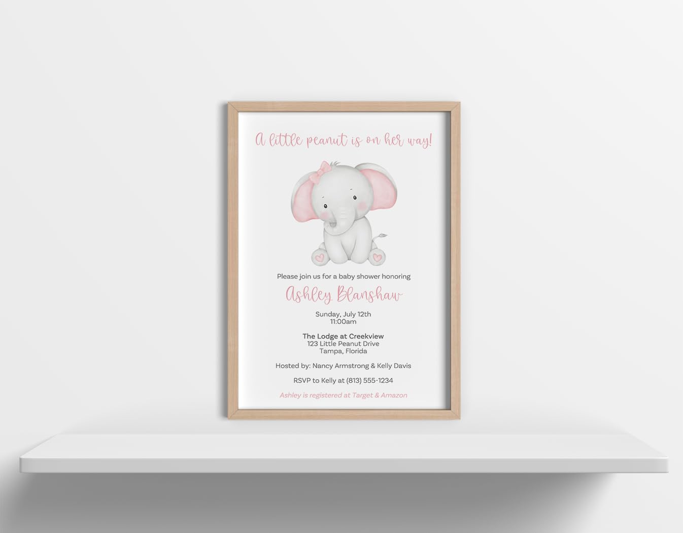 The Invite Lady Little Peanut Baby Shower Invites Customizable Girl Elephant Invitations (12 count)