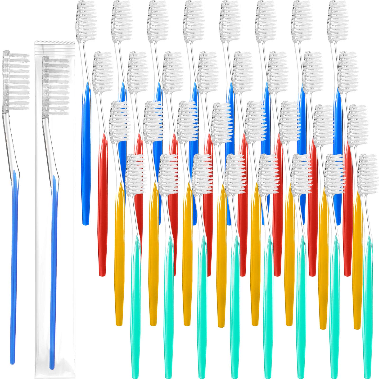 Disposable Toothbrushes Individually Wrapped Toothbrushes Medium Soft Bristle Tooth Brush Manual Disposable Travel Toothbrush Set for Adults Kids Travel Toiletries, 4 Colors (200 Pieces)