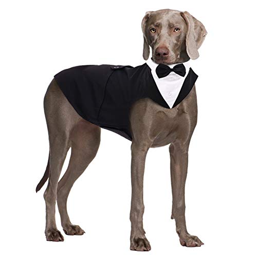 Dog Formal Tuxedo Suit for Medium Large Dogs,Dog Tuxedo Costume Wedding Party Outfit with Detachable Collar,Elegant Dog Apparel Bowtie Shirt and Bandana Set for Dress-up Cosplay Holiday Wear