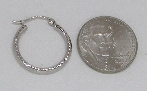14k White Gold Diamond-Cut Hoop Earrings, (.8 inch, 20mm) (2mm Tube)