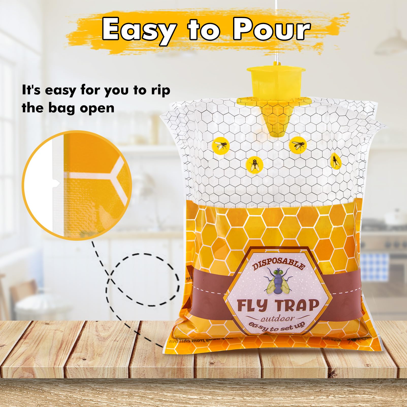 4 Pack Fly Traps Outdoor, Big Fly Bag with Bait Disposable Hanging, Ranch Stable Horse Fly Trap, Fly Hunter Control for Barn, Farm, Mosquito Bug Catcher and Flying Insect Trap Killer Repellent