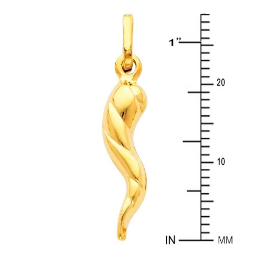 14k REAL Yellow Gold Twisted Cornicello Italian Horn Charm Pendant