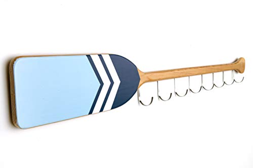 Coat Rack Wall Mount with 8 Hooks on Boat Paddle. Fun, Nautical Themed Clothes Hanger. Makes a Great Gift. Fully Assembled. Mount on Wall or Door in Mudroom, Entryway, Bathroom, Bedroom. Color: Navy