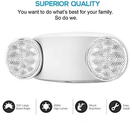 EXITLUX 1 Pack White LED Emergency Lights with Battery Backup, Two Head Adjustable Emergency Lighting Fixtures-Fireproof Materials-Emergency Lighting Fixture/Emergency Light Home.