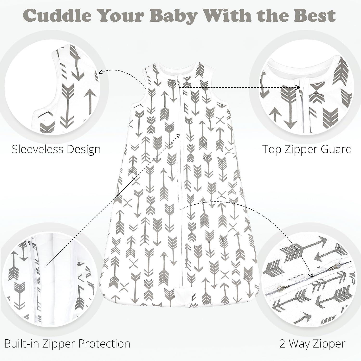 Baby Wearable Blanket, Winter Sleep Sack 2.5 TOG, Cotton Sacks for 6-12 Months, 1 Pack Medium Size, 3 Layers 2-Way Zipper Transition Sleeping Bag