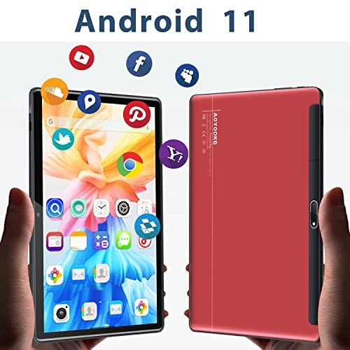 2 in 1 Tablets 10 Inch Android 11 with Keyboard Mouse, 4GB RAM+64GB ROM/128GB Upgrade Tablets, Dual 5G WiFi, Quad Core, Dual Camera, 6000mAh, WiFi, GPS, Bluetooth, Google Store Phones (Red)