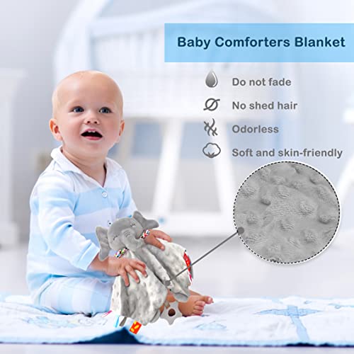 Baby Comforter Blanket,Elephant Blanket,Sweet Loveys for Babies, Cuddle Blanket,Baby Cuddly Toy with Crinkle Foil and Bell,Soft Comforter for Newborn,Baby boy & Girl Gift (Elephant)