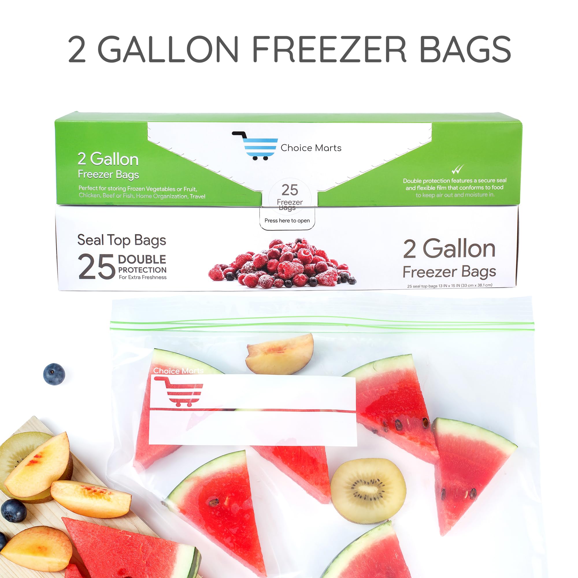 2 Gallon Ziplock Bags 25 Count Resealable Extra Strong and Leak Proof With Double Ziplock Perfect Freezer Bags for Berries Fruit and Food Great 2 Gallon Storage Bags