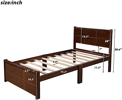 ATH-S Twin Size Platform Bed, Wood Platform Bed Frame with Headboard and Footboard, Solid Wood Legs, Wood Slats Support, No Box Spring Needed, Easy Assembly, Platform Bed Frame for Kids Teens Adults(W