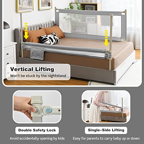BABY JOY Bed Rail for Toddlers, 69ββ Extra Long, Height Adjustable & Foldable Baby Bed Rail Guard w/Storage Pocket & Double Safety Child Lock for Kids Twin Double Full Size Queen King Mattress (Gray)