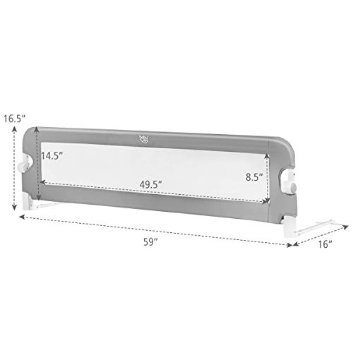 BABY JOY Double Sided Bed Rail Guard, 2 Pack, Extra Long, Swing Down for Convertible Crib, Folding Baby Safety Bedrail for Kids Twin Full Size Queen King Mattress, Rails for Toddlers (Gray, 59-Inch)