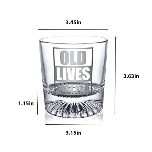 Amesser Old Lives Matter Whiskey Rocks Glass - Gift for Fathers Day Funny Birthday Retirement Gift for Coworkers, Him, Dad, Grandpa, Husband, Brother, Friend, Senior Citizen