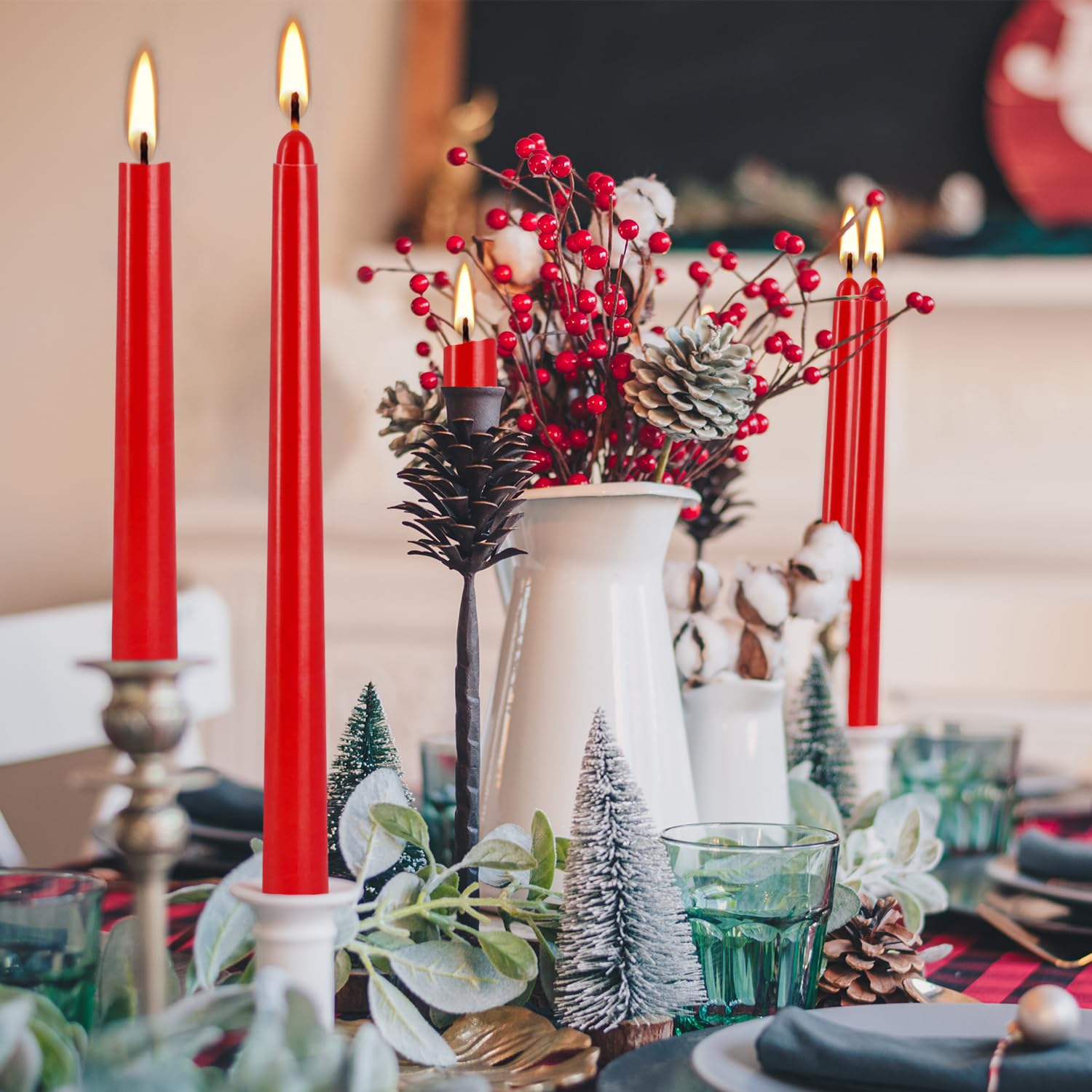 14 Pack Glowing Red Tapers Candles- 10-Inch unscented Candles for 8 Hours of Festive Magic, Perfect for Weddings,Christmas, New Year Celebrationsā¦
