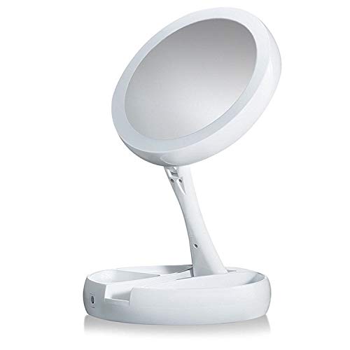 Lighted Makeup Mirror,Double Sided 10X Magnifying Mirror,Vanity Mirror with Lights,Smart Design with Brightness$Angle&Height Adjustability,Folding Compact Mirror,LED Mirror for Travel