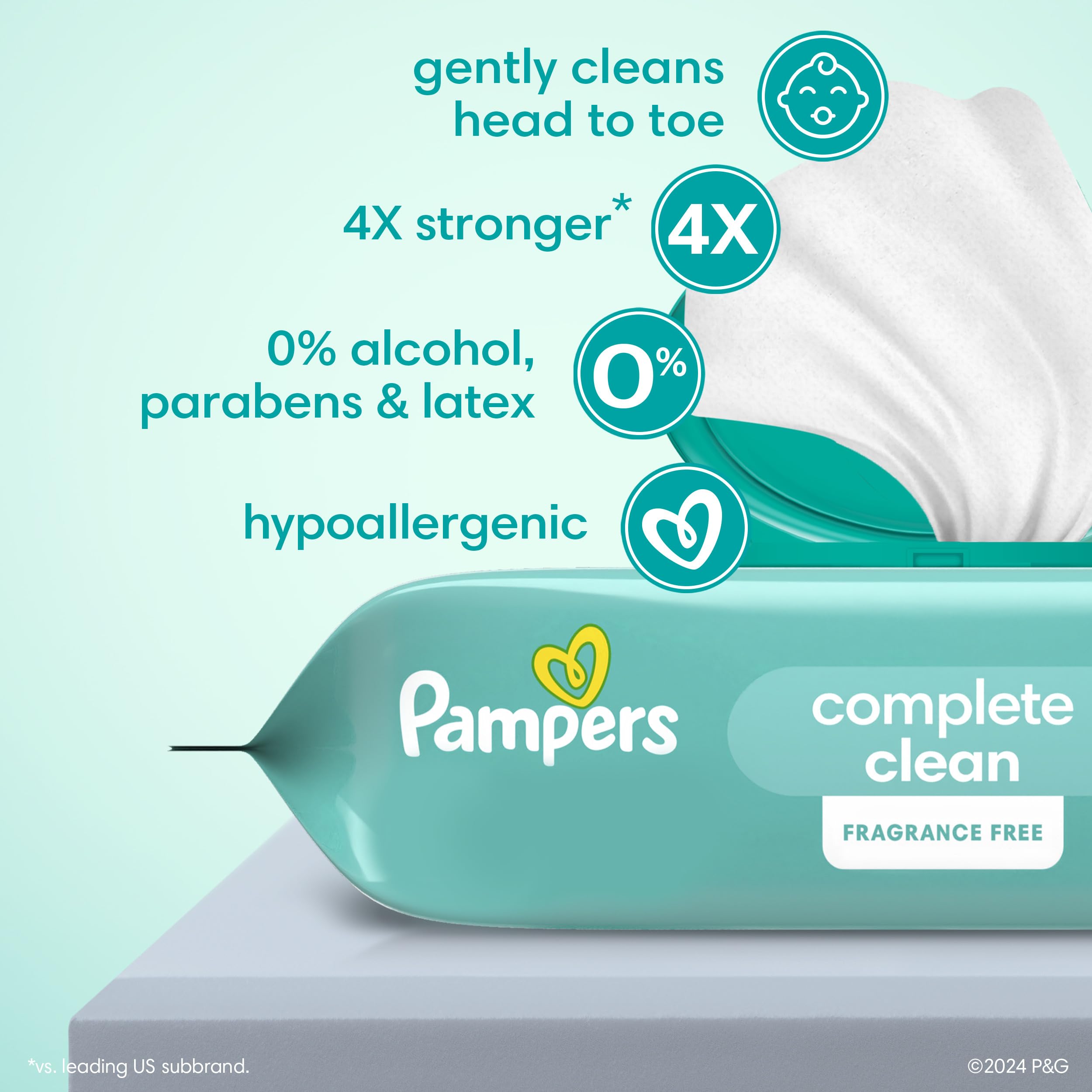 Baby Wipes, Pampers Baby Diaper Wipes, Complete Clean Scented, 6X Pop-Top Packs, 432 Total Wipes
