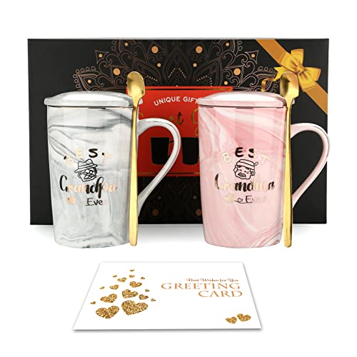 EXREIZST Grandma Grandpa Coffee Mugs - Best Grandma Grandpa Ever Couple Cups Set - Pregnancy Announcement for Grandmother Grandfather - Promoted to Grandparent Anniversary Birthday Gifts