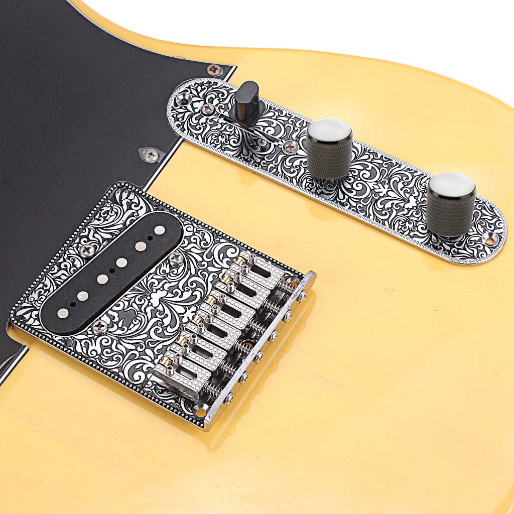 Alnicov 6 Strings Saddle Bridge Plate, 3 Way Switch Control Plate, Neck Pickup Set for Fender Telecaster Electric Guitars Replacement Parts (Black)