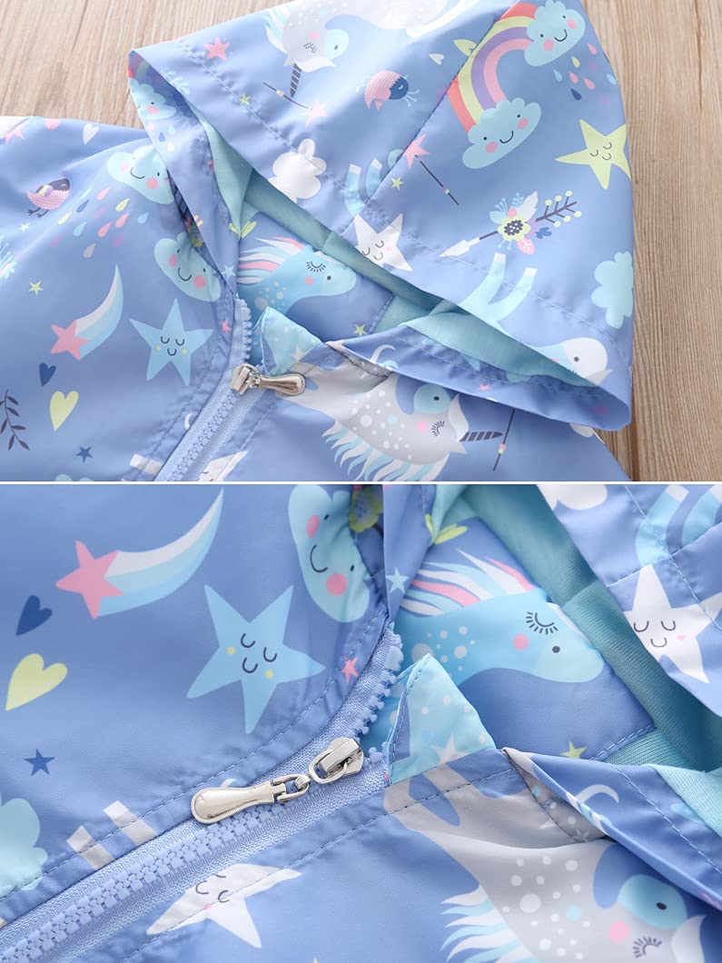 Little Girls Unicorn Cotton Hoodies Zipper Jackets Raincoat Fall Windbreaker for Kids Size 4 5 T