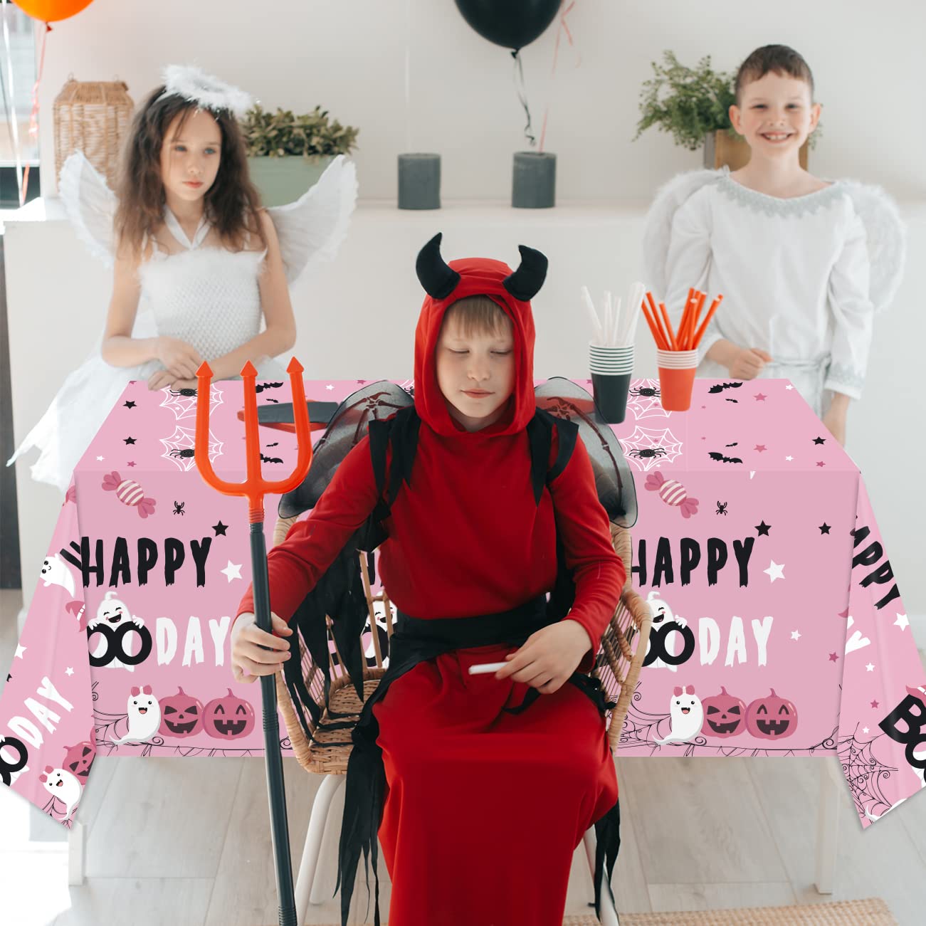 3 Pack Halloween Tablecloths Pink Halloween Party Decorations Pumpkin Ghost Happy Boo Day Halloween Table cover Rectangular Plastic Table Cover for Indoor Outdoor Halloween Party Home Decorations