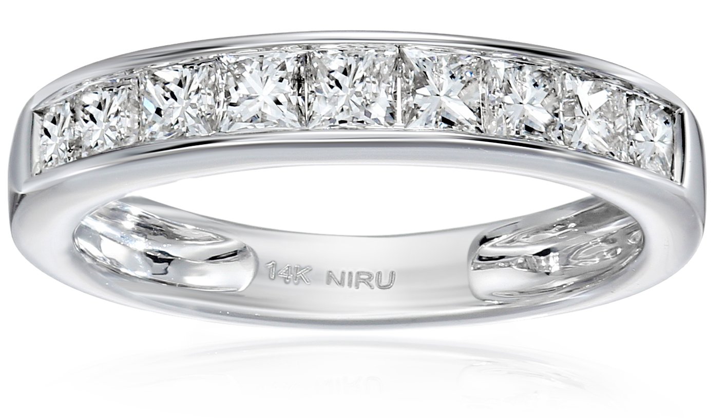 14k White Gold Princess-Cut Diamond Wedding Band (1cttw, H-I Color, SI2-I1 Clarity), Size 8