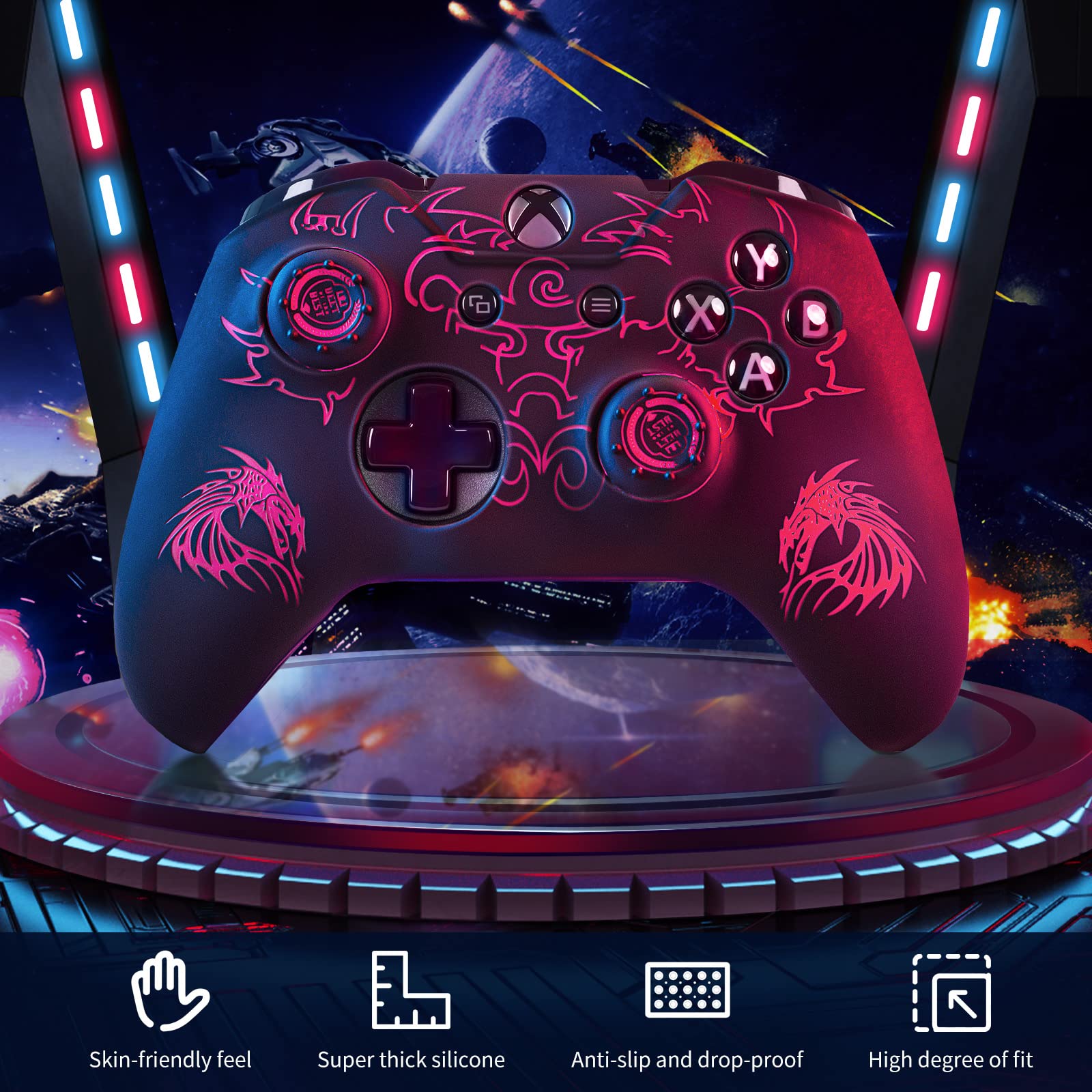 14 Pcs Controller Skins Anti-Slip Accessories Set Silicone Cover Protector Case Compatible with Xbox One/ S/ X Controller Wireless/ Wired Gamepad Joystick with 12 Cat Paw Thumb Grips (Red and Black)…