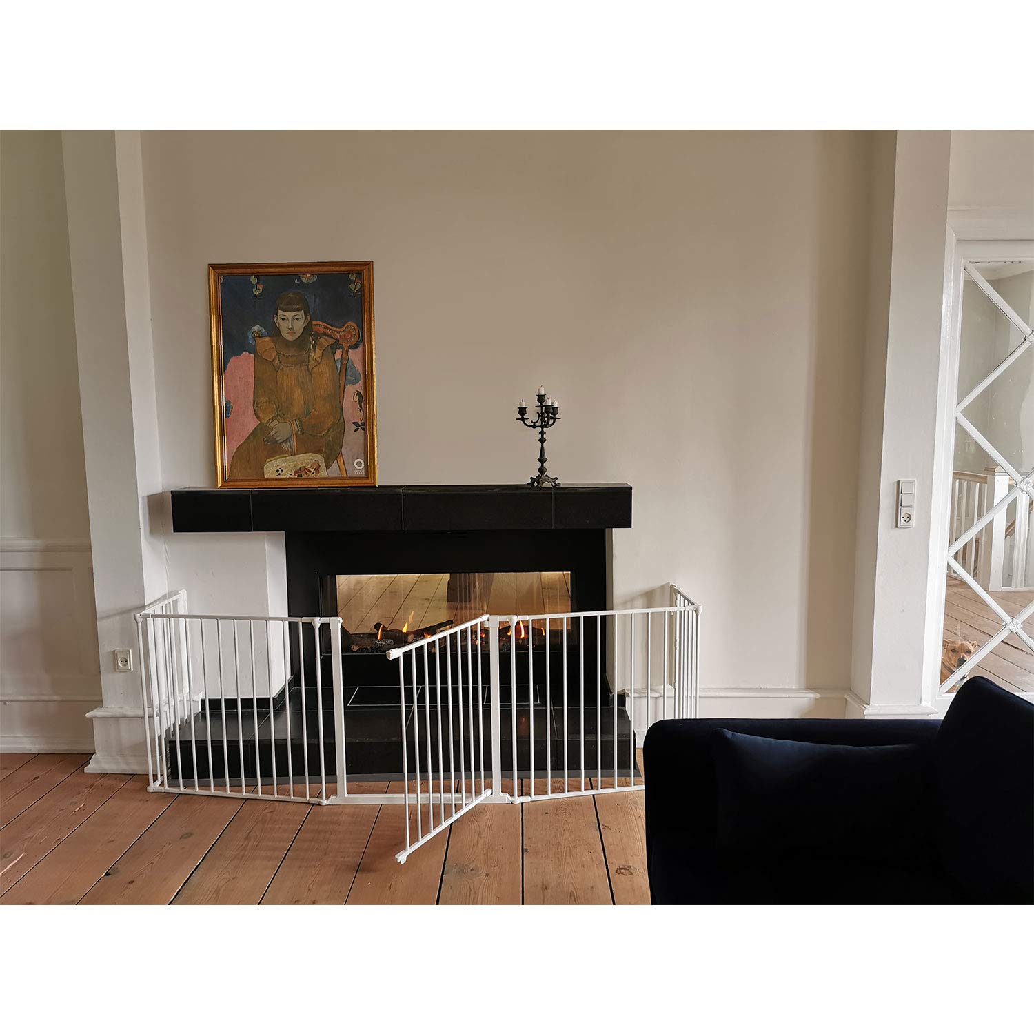 BabyDan Flex Hearth 35.4-109.5 Inch Wide Extra Large Size Safety Baby Gate for Fireplace, Hearths, and Doorways, White