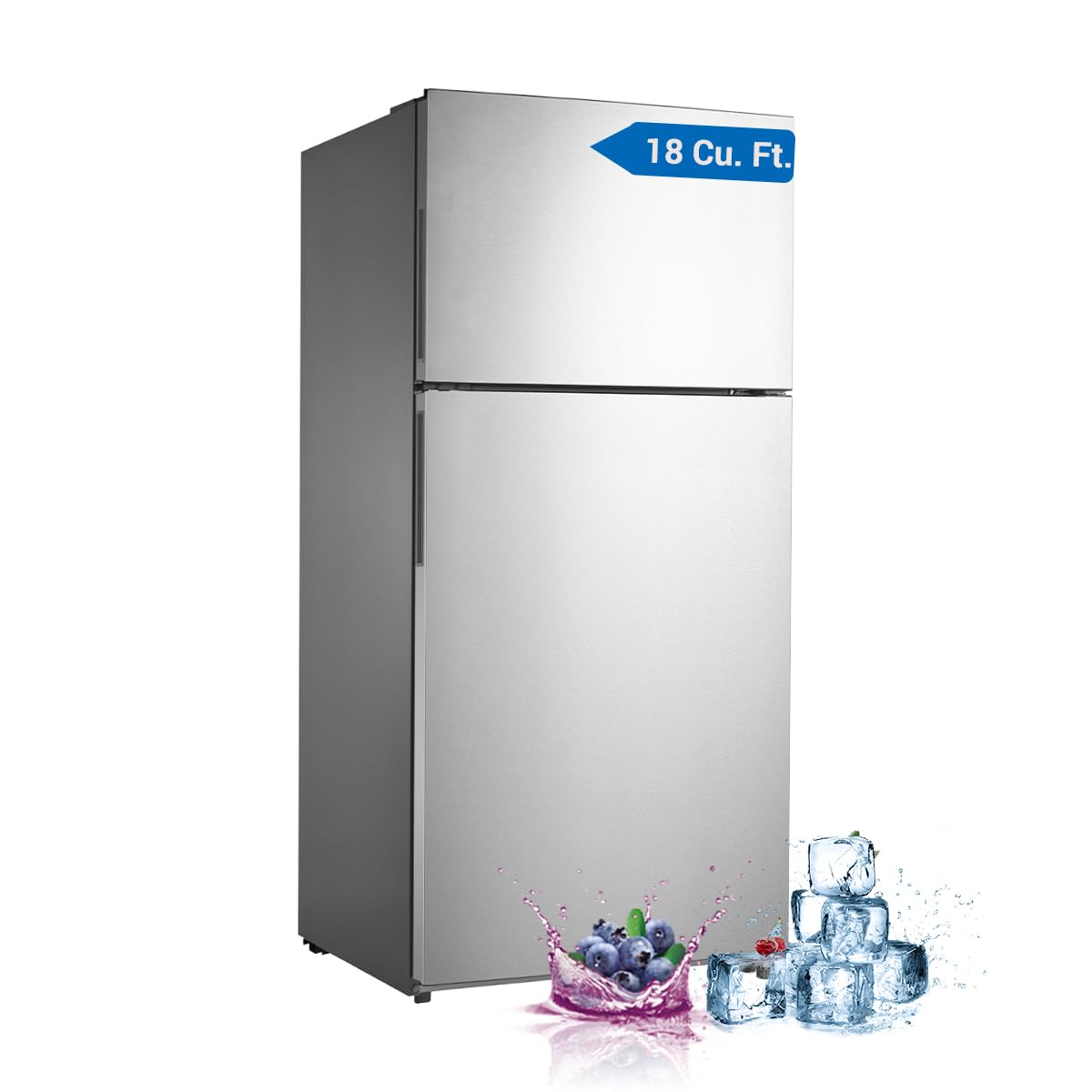18 Cu. Ft. Full Size Refrigerator with freezer, 30" Top Freezer Refrigerator, Apartment Size Refrigerator with Reversible Door, Garage Ready Refrigerator Stainless Steel
