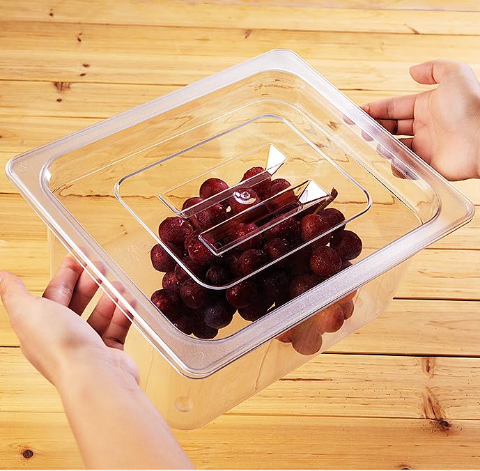 3 Pack Plastic Food Pans with Lids, 1/2 Size 4'' Deep,Polycarbonate, Clear,Food Pan Polycarbonate Square Food Storage Containers with Lids for Kitchen Restaurant Food Prep (3-1/2) (3-1/2)