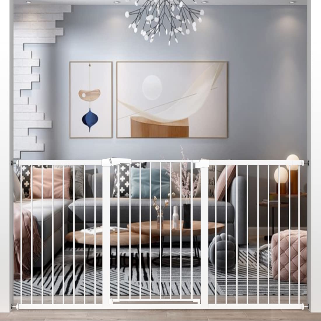 Extra Tall Baby Gate Stand 38" Tall - 59.84"-62.60" Wide Long Walk Through Pet Gate for kids or Large Pets - Metal Pressure Mounted Safety Gate