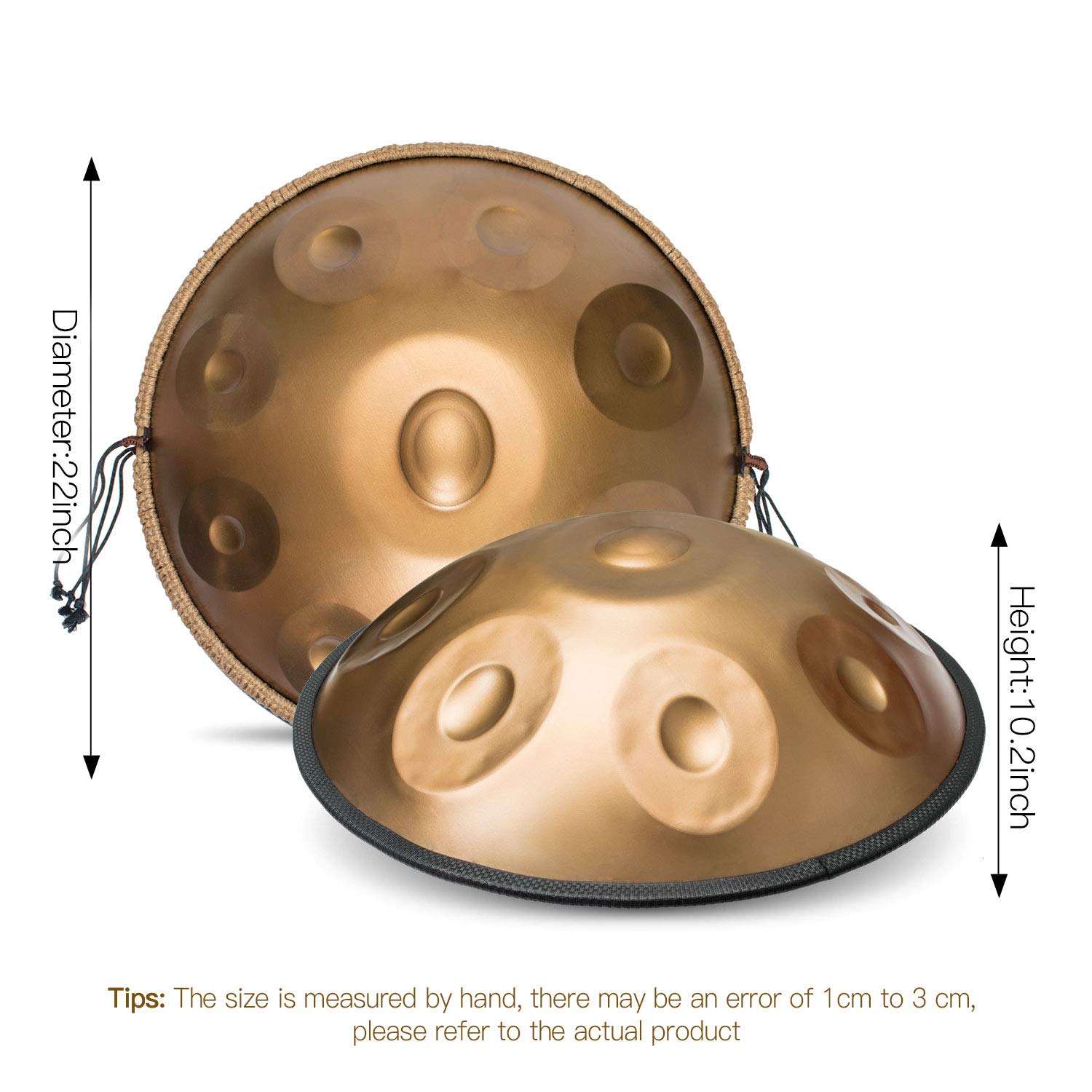 AS TEMAN HANDPAN, Handpan drum instrument in D Minor 9 Notes 440HZ 22 inches Steel Hand Drum with Soft Hand Pan Bag, 2 handpan mallet,Handpan Stand,dust-free cloth,gold