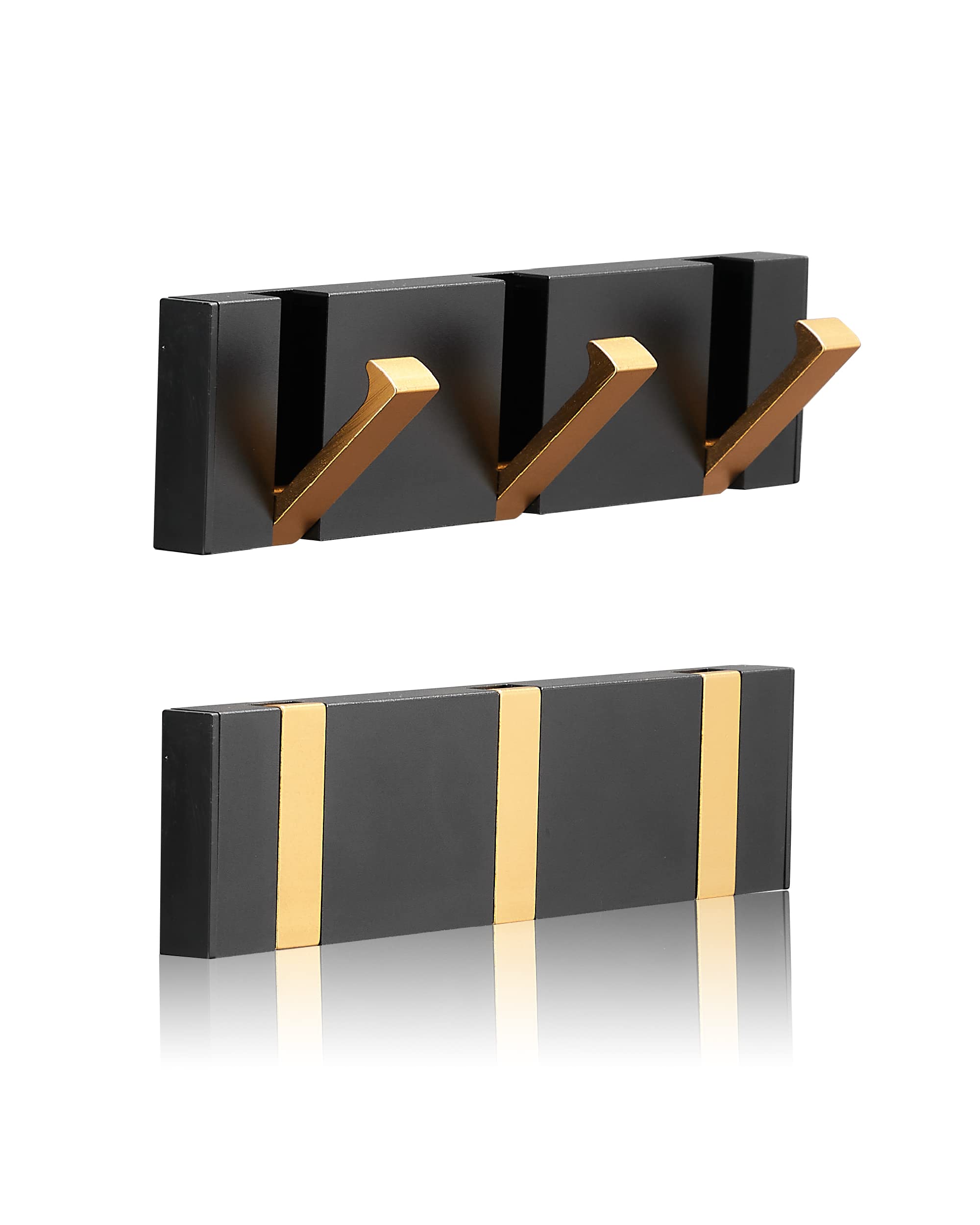 2 Pack,Watertight Black Gold Towel Hooks,Folded Invisible Coat Wall Hooks,Bathroom Towel Hook for Wall,Black Matte Minimalist Towel Hooks,Key Hooks for Wall,Door Robe Hooks,Also for Kitchen,Balcony.