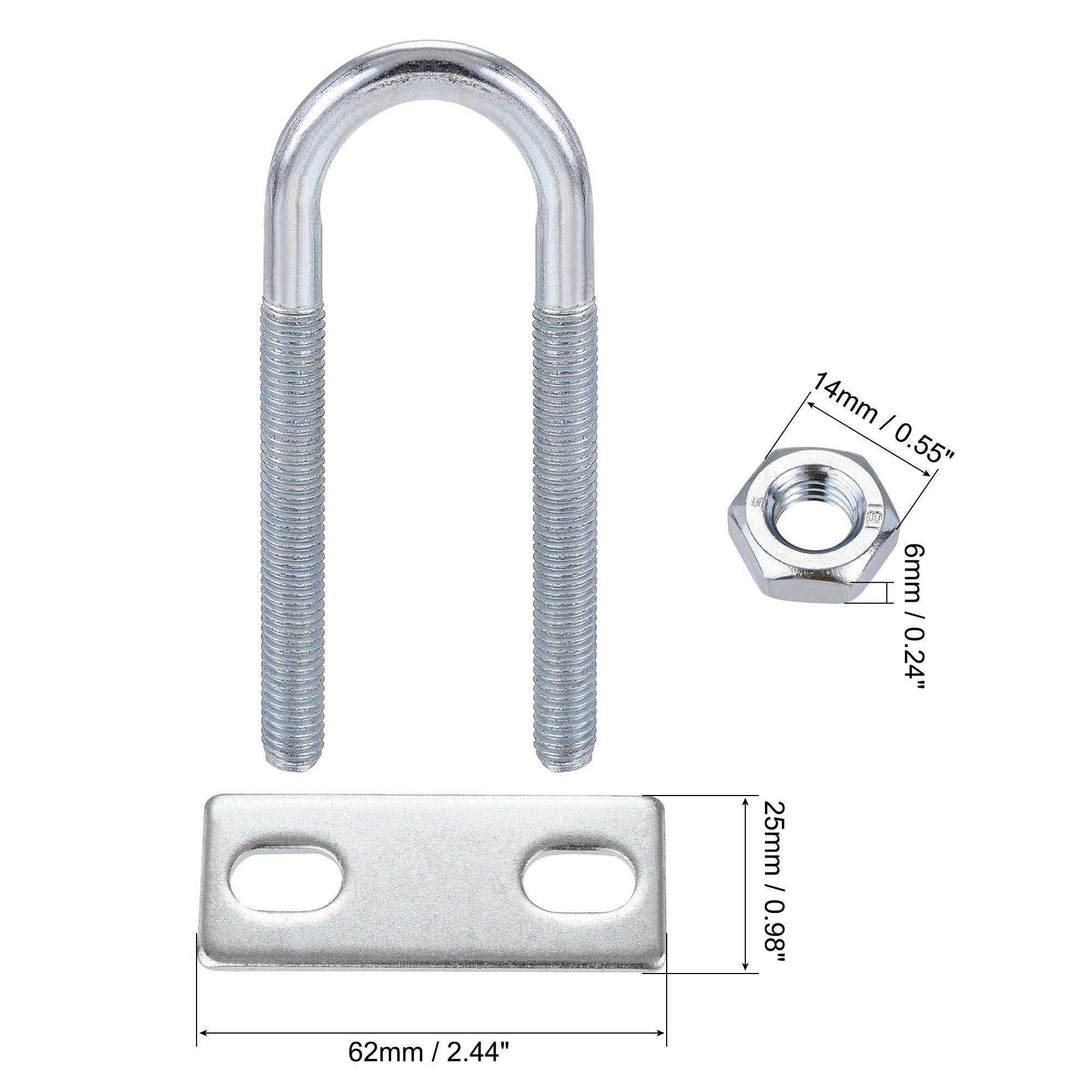 uxcell Round U-Bolts 4 Sets 0.98"(25mm) Inner Width 90mm Length Steel M8 with Nut, Plate