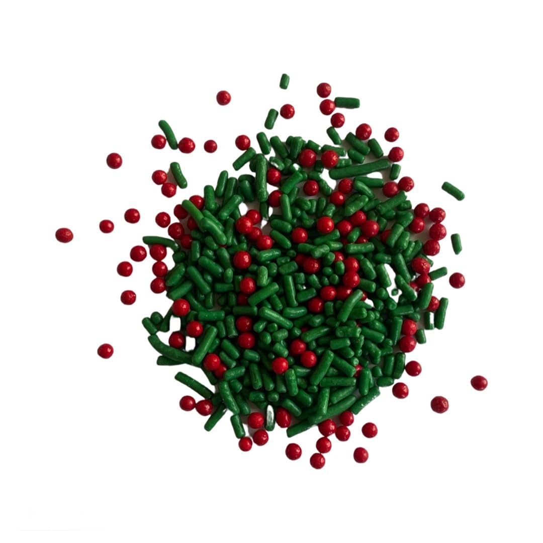 2 Ounce Christmas Holly Berry Tree Sprinkles Holiday Christmas Red Green Sprinkle Mix Third Cup