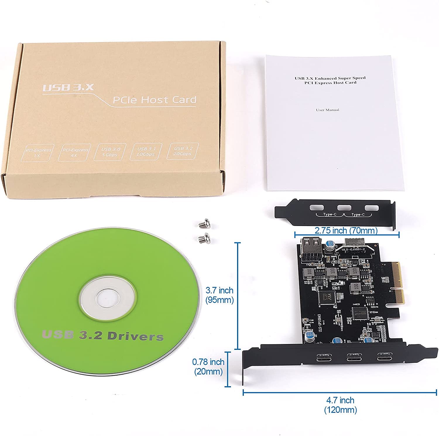 Sinefine PCI-E to USB 3.2 Expansion Card,3.2 gen2 10Gpbs (3X USB C, 1x USB A, 1x USB Type E A Key), USB C PCI Express Card, A-Key 20 Pin Header for Type C Front Panel Mount Adapter