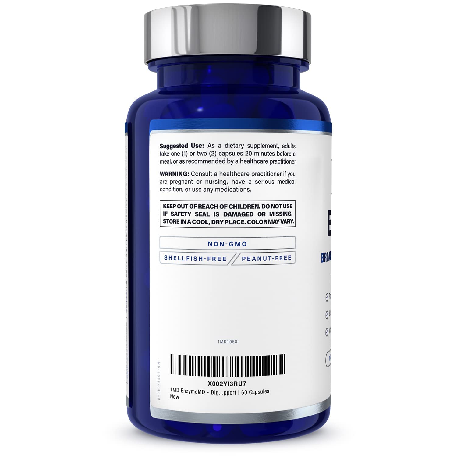 1MD Nutrition EnzymeMD - Digestive Enzymes Supplement - Doctor Formulated | 18 Plant-Based Enzymes - Gas & Bloating Support | 120 Capsules (2-Pack)