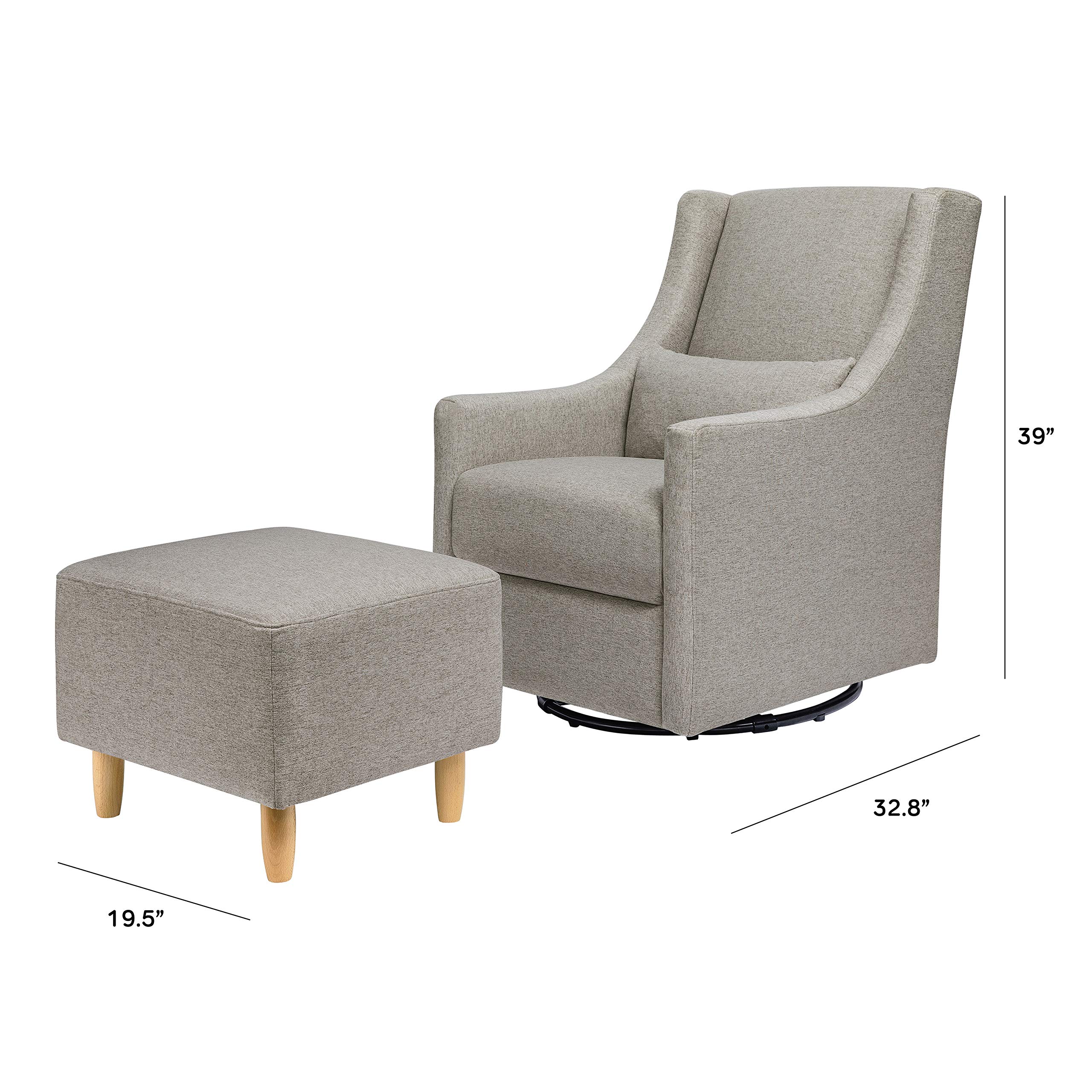 Babyletto Toco Upholstered Swivel Glider and Stationary Ottoman in Performance Grey Eco-Weave, Water Repellent & Stain Resistant, Fabric, Greenguard Gold Certified