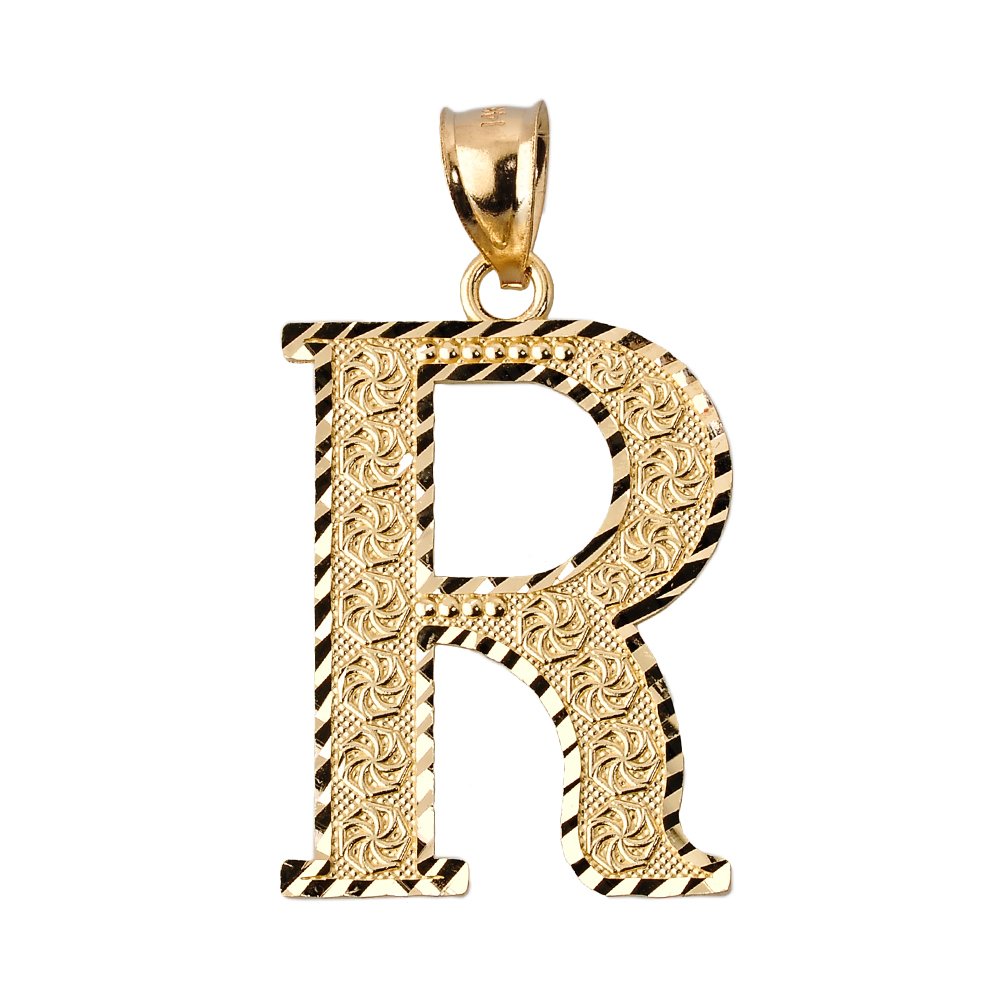 10k Yellow Gold Initial Letter R Charm Pendant, 1"