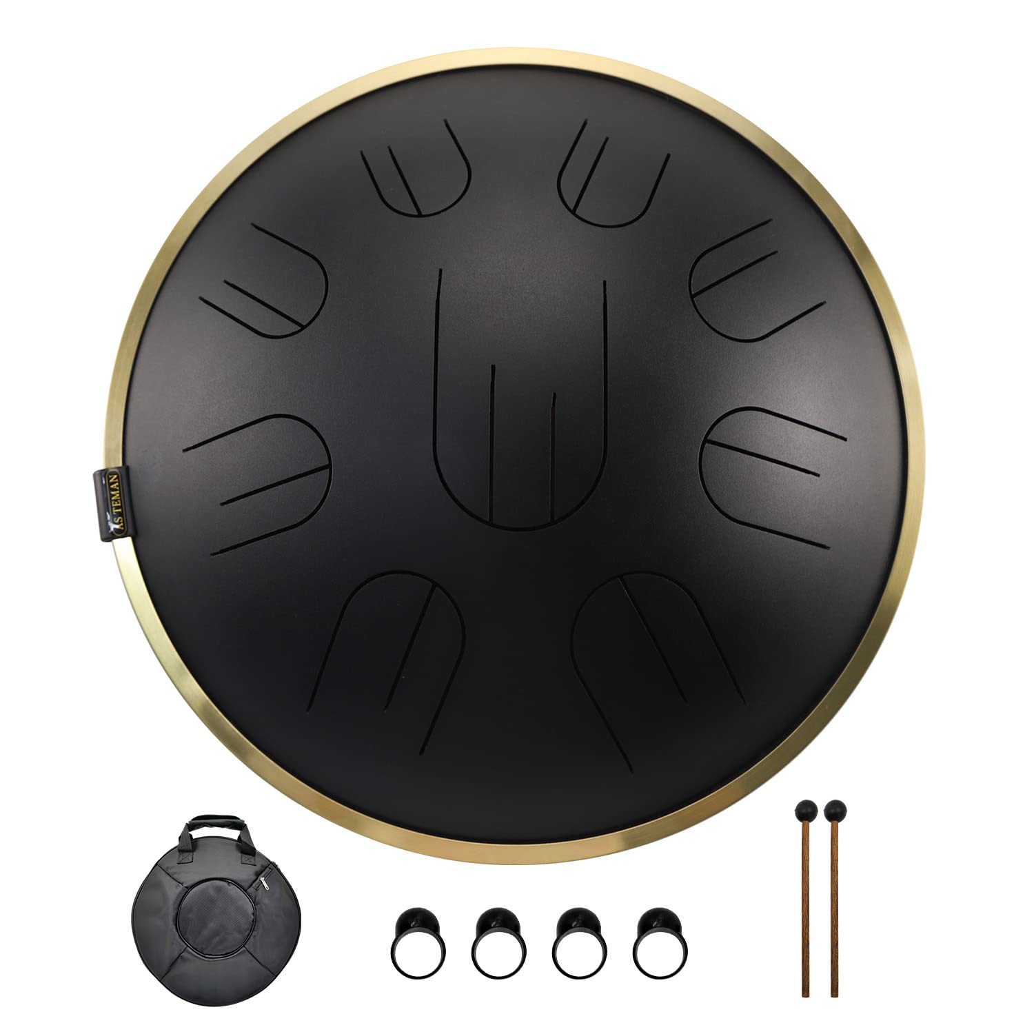 AS TEMAN Steel Tongue Drum 14inche 9Notes handpan in D Amara Percussion Instrument-tank drum-Hank drum,suitable for Meditation Entertainment Musical Education Mind Healing Yoga(Black)