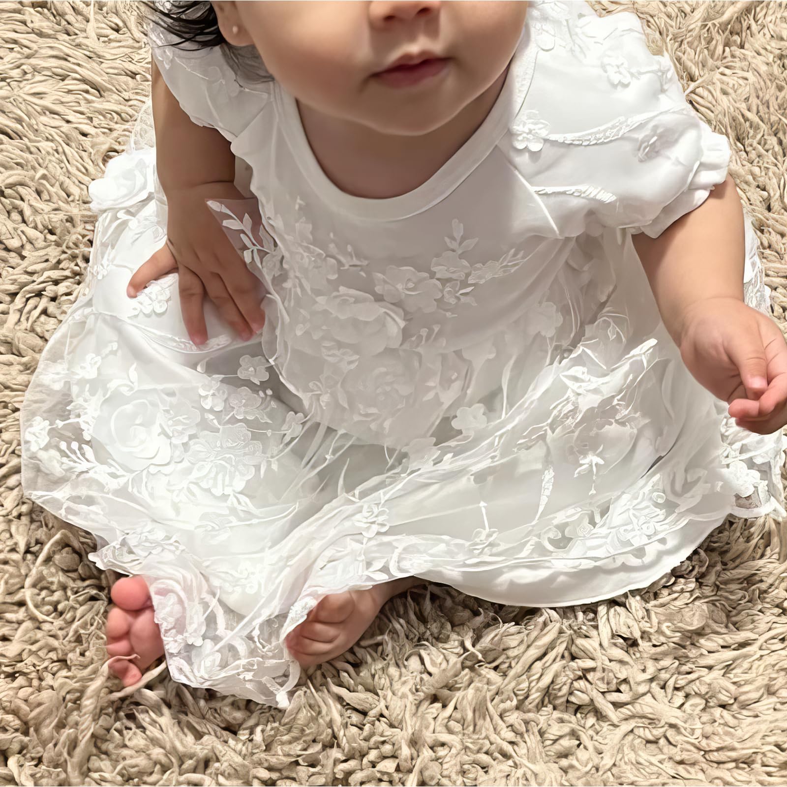 Baby Girls Lace Dress Christening Baptism Gowns Outfit with Bonnet for Party Wedding