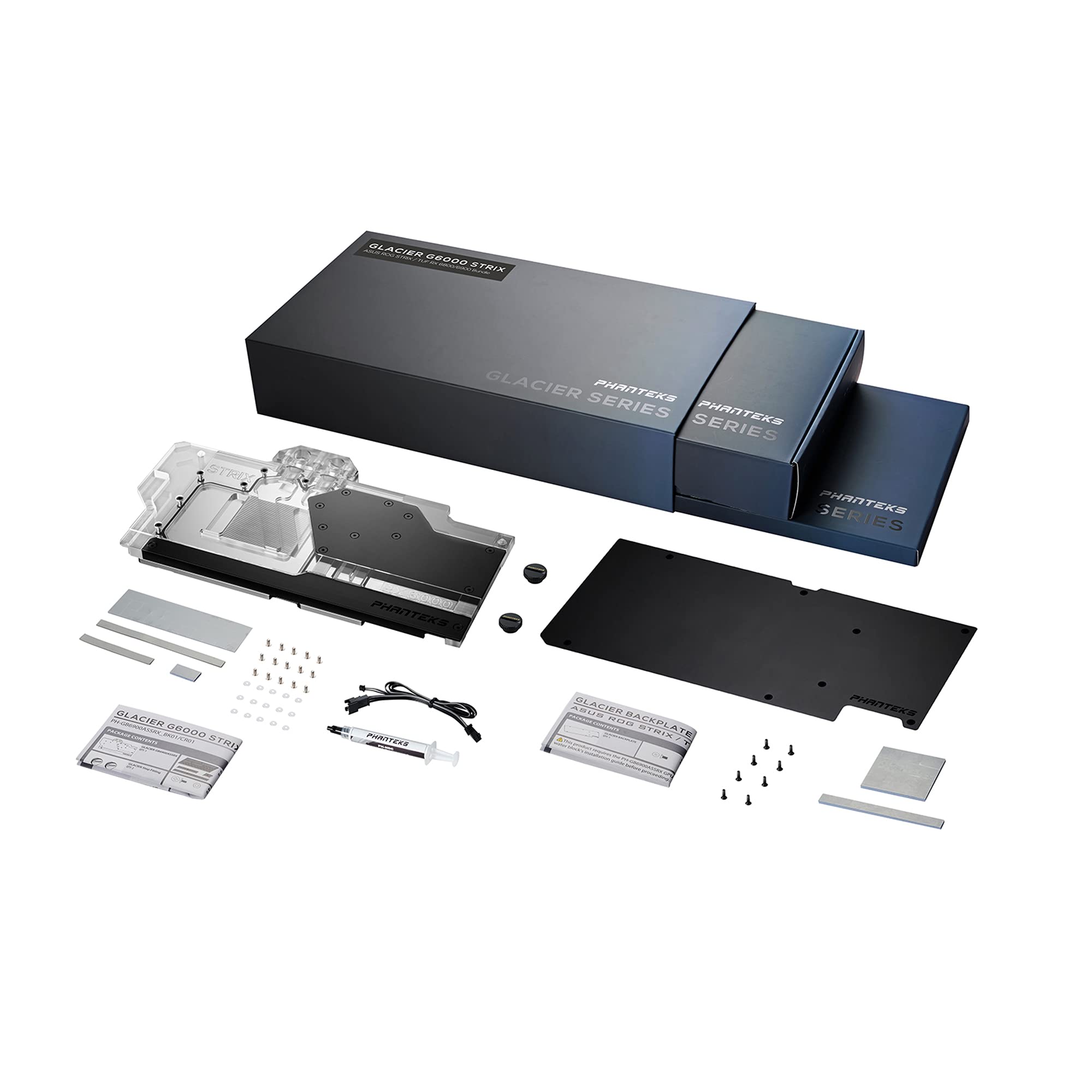 Phanteks (PH-GB6900ASSRX_BK01_BP) Glacier G6000 Strix for ASUS ROG Strix & TUF RX 6800/6900, Nickel-Plated, Acrylic, Aluminum Cover Plate, Digital-RGB, Full-Cover Water Block with Backplate - Black